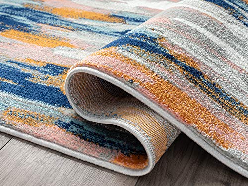 Abani Rugs Orange & Blue Contemporary Abstract Area Rug Contemporary Style, Porto Collection | Turkish Made Superior Comfort & Construction | Stain Shedding Resistant, 7'9" x 10'2" Rectangle