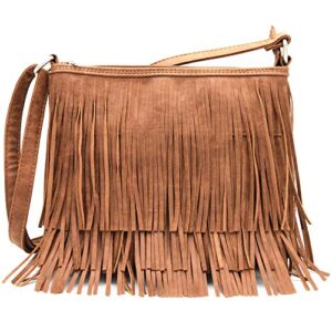 western cowgirl fashion style leather fringe crossbody handbags women purse country everyday shoulder bag (brown)