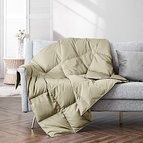 puredown® Soft Down Throw Blanket Lightweight Packable Couch Throw for Indoor and Outdoor Use, 50"X70", Beige