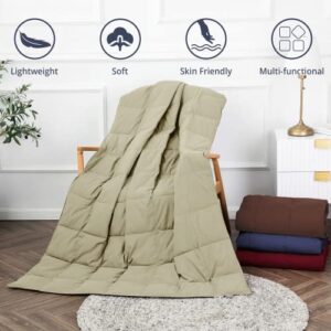 puredown® Soft Down Throw Blanket Lightweight Packable Couch Throw for Indoor and Outdoor Use, 50"X70", Beige