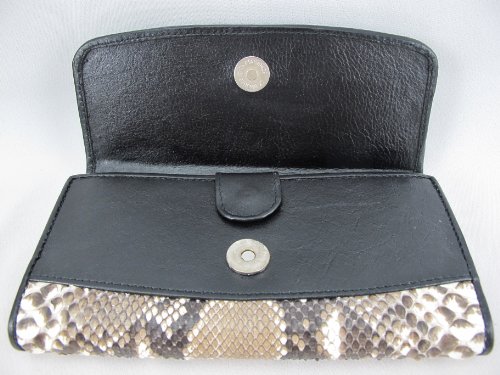 Pelgio Genuine Python Snake Skin Leather Women's Trifold Clutch Wallet (Reticulated Natural)