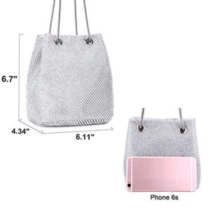 Selighting Rhinestones Crystal Clutch Evening Bags for Women Crossbody Shoulder Bucket Bags Prom Party Wedding Purses Silver