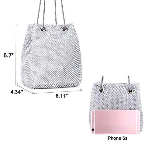 Selighting Rhinestones Crystal Clutch Evening Bags for Women Crossbody Shoulder Bucket Bags Prom Party Wedding Purses Silver