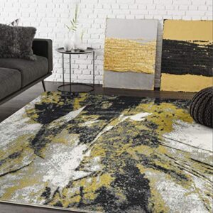 Abani Contemporary Abstract Turkish Area Rug, Laguna Collection Grey & Yellow Modern 4' x 6' Rectangle Accent Rugs