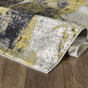 Abani Contemporary Abstract Turkish Area Rug, Laguna Collection Grey & Yellow Modern 4' x 6' Rectangle Accent Rugs