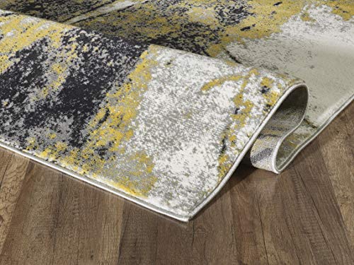 Abani Contemporary Abstract Turkish Area Rug, Laguna Collection Grey & Yellow Modern 4' x 6' Rectangle Accent Rugs