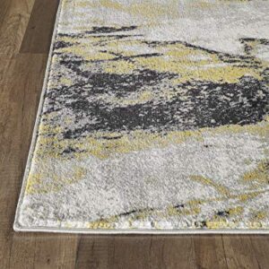 Abani Contemporary Abstract Turkish Area Rug, Laguna Collection Grey & Yellow Modern 4' x 6' Rectangle Accent Rugs