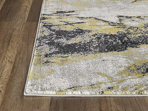 Abani Contemporary Abstract Turkish Area Rug, Laguna Collection Grey & Yellow Modern 4' x 6' Rectangle Accent Rugs