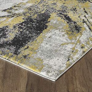 Abani Contemporary Abstract Turkish Area Rug, Laguna Collection Grey & Yellow Modern 4' x 6' Rectangle Accent Rugs