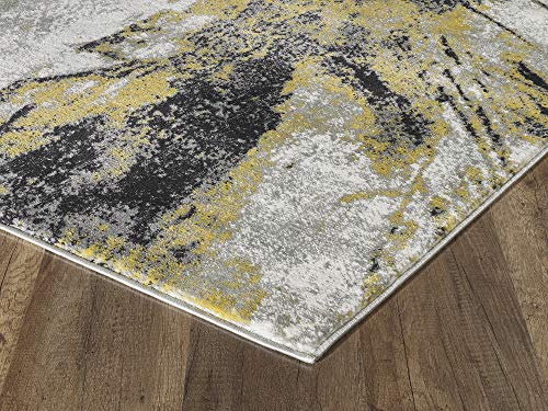 Abani Contemporary Abstract Turkish Area Rug, Laguna Collection Grey & Yellow Modern 4' x 6' Rectangle Accent Rugs