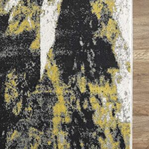 Abani Contemporary Abstract Turkish Area Rug, Laguna Collection Grey & Yellow Modern 4' x 6' Rectangle Accent Rugs