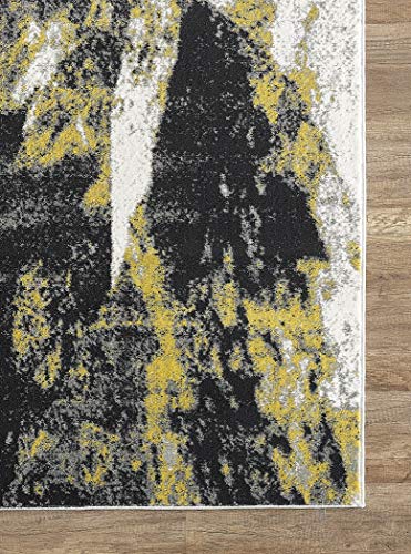 Abani Contemporary Abstract Turkish Area Rug, Laguna Collection Grey & Yellow Modern 4' x 6' Rectangle Accent Rugs