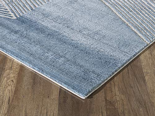 Abani Rugs Blue & Beige Diagonal Lines Area Rug Modern Style, Vista Collection | Turkish Made Superior Comfort & Construction | Stain Shedding Resistant, 7'9" x 10'2" Rectangle