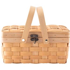 Vintiquewise Small Woodchip Picnic Basket with Cover and Folding Handles