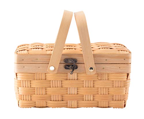 Vintiquewise Small Woodchip Picnic Basket with Cover and Folding Handles