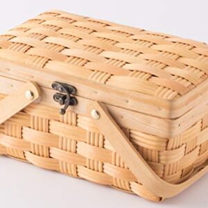 Vintiquewise Small Woodchip Picnic Basket with Cover and Folding Handles