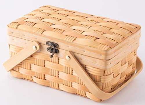 Vintiquewise Small Woodchip Picnic Basket with Cover and Folding Handles