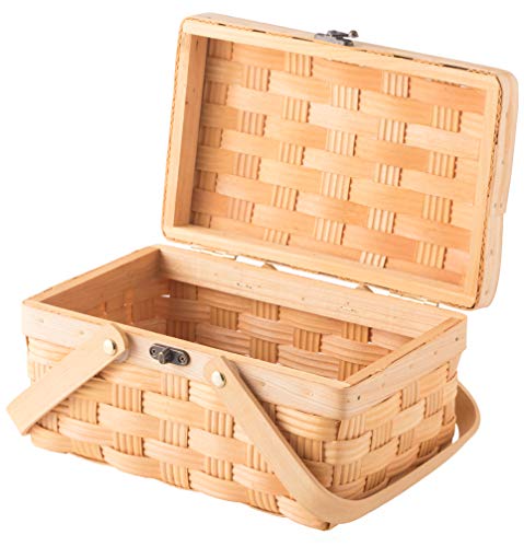 Vintiquewise Small Woodchip Picnic Basket with Cover and Folding Handles