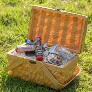 Vintiquewise Small Woodchip Picnic Basket with Cover and Folding Handles