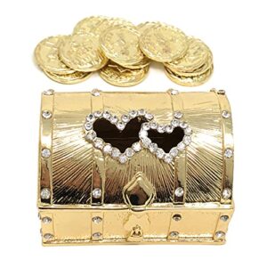 wedding unity coin set – arras de boda – double heart box with decorative rhinestone crystals 68 (gold)