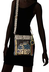 Laurel Burch LB4315 Crossbody Tote with Zipper Top, Spotted Cats Black