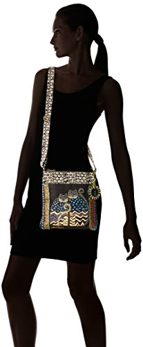 Laurel Burch LB4315 Crossbody Tote with Zipper Top, Spotted Cats Black