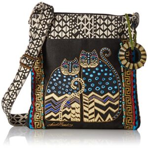 laurel burch lb4315 crossbody tote with zipper top, spotted cats black