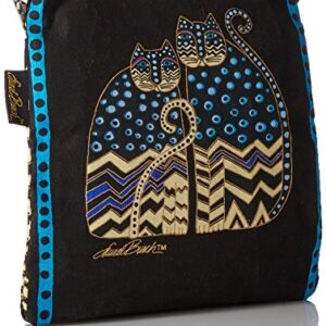 Laurel Burch LB4315 Crossbody Tote with Zipper Top, Spotted Cats Black