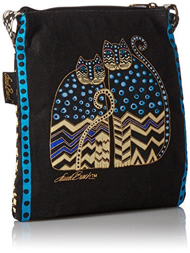 Laurel Burch LB4315 Crossbody Tote with Zipper Top, Spotted Cats Black