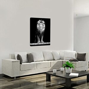 LevvArts - Lion Canvas Print,Portrait of Beautiful Lion in the Dark Wall Art Stretched Wood Frame,Black and White Animal Canvas Pictures for Living Room Decoration,Ready to Hang