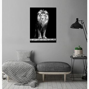 LevvArts - Lion Canvas Print,Portrait of Beautiful Lion in the Dark Wall Art Stretched Wood Frame,Black and White Animal Canvas Pictures for Living Room Decoration,Ready to Hang