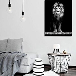 LevvArts - Lion Canvas Print,Portrait of Beautiful Lion in the Dark Wall Art Stretched Wood Frame,Black and White Animal Canvas Pictures for Living Room Decoration,Ready to Hang