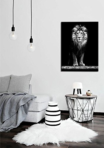 LevvArts - Lion Canvas Print,Portrait of Beautiful Lion in the Dark Wall Art Stretched Wood Frame,Black and White Animal Canvas Pictures for Living Room Decoration,Ready to Hang