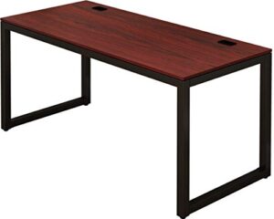 shw home office 55-inch large computer desk, black/cherry