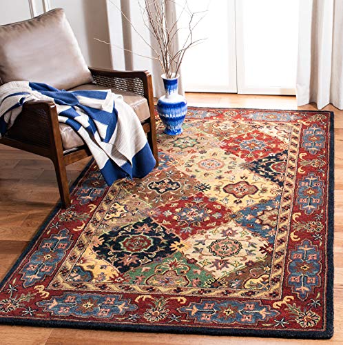 SAFAVIEH Heritage Collection 4' Square Red / Multi HG926A Handmade Traditional Oriental Premium Wool Area Rug