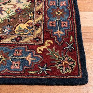 SAFAVIEH Heritage Collection 4' Square Red / Multi HG926A Handmade Traditional Oriental Premium Wool Area Rug