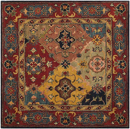 SAFAVIEH Heritage Collection 4' Square Red / Multi HG926A Handmade Traditional Oriental Premium Wool Area Rug