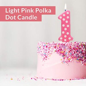 Oasis Supply Girl Polka Dot No. 1 Birthday Party Wax Candle For Cake Decorations, 3.25” Tall, Pink & White