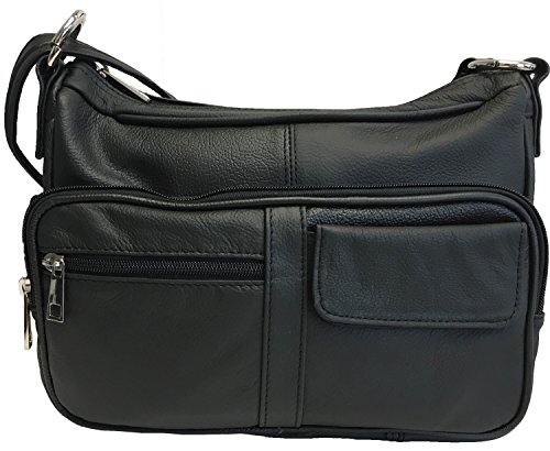 Genuine Leather Locking Concealment Purse CCW Concealed Carry Gun Bag Handbag, Ambidextrous, Black