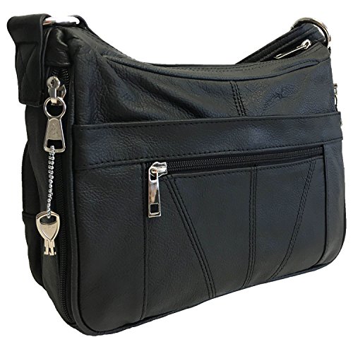 Genuine Leather Locking Concealment Purse CCW Concealed Carry Gun Bag Handbag, Ambidextrous, Black