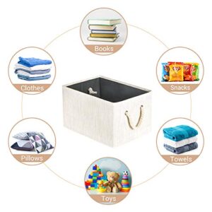 MaidMAX Cloth Storage Baskets, 14.4×10×8.4'', Shelf Basket, Collapsible Storage Bins with 2 Cotton Rope Handles, Bamboo Style Slubbed Fabric, Beige with Gray Lining, Set of 3