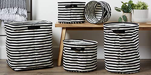 DII Laundry Storage Collection Cabana Stripe Collapsible and Waterproof Bins, Small Round, 9.5x8, Black, 2 Piece