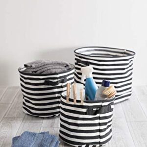 DII Laundry Storage Collection Cabana Stripe Collapsible and Waterproof Bins, Small Round, 9.5x8, Black, 2 Piece