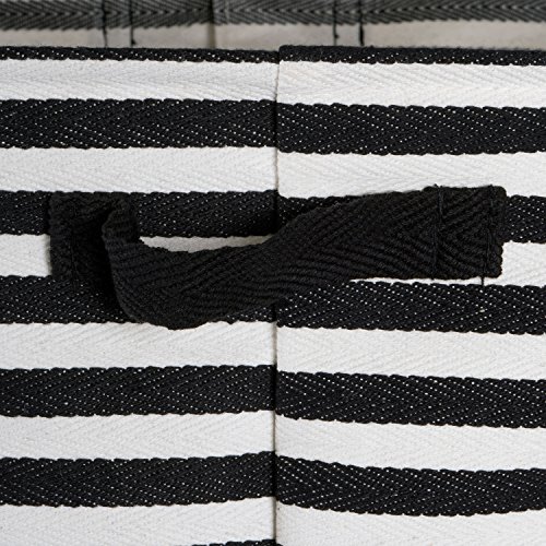 DII Laundry Storage Collection Cabana Stripe Collapsible and Waterproof Bins, Small Round, 9.5x8, Black, 2 Piece