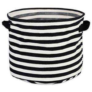 DII Laundry Storage Collection Cabana Stripe Collapsible and Waterproof Bins, Small Round, 9.5x8, Black, 2 Piece