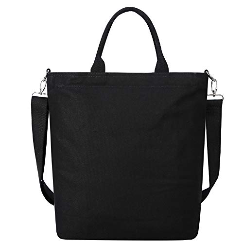 Iswee Women Canvas Shoulder Tote Bag Large Casual Handbags Work Bag Shopping Travel bag Crossbody (Black)