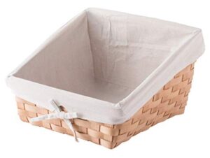 wooden angled display basket with fabric liner for storage and display