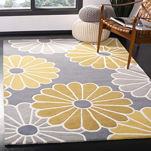 SAFAVIEH Soho Collection 3'6" x 5'6" Grey / Yellow SOH705A Handmade Premium Wool & Viscose Area Rug