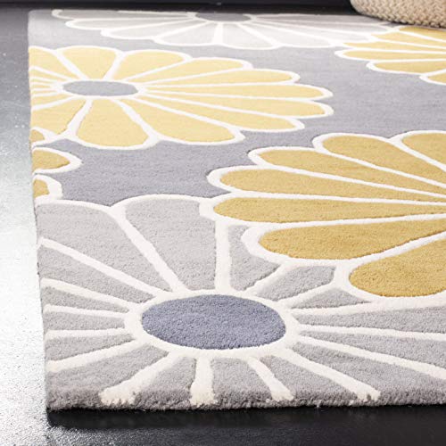 SAFAVIEH Soho Collection 3'6" x 5'6" Grey / Yellow SOH705A Handmade Premium Wool & Viscose Area Rug