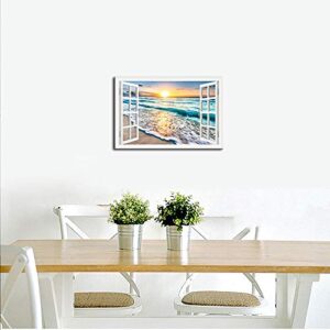 Wave Canvas Wall Art Sunset Ocean Nature Pictures Ready to Hang for Living Room Bedroom Home Decorations Modern Stretched and Framed Seascape Giclee Artwork Ready to Hang